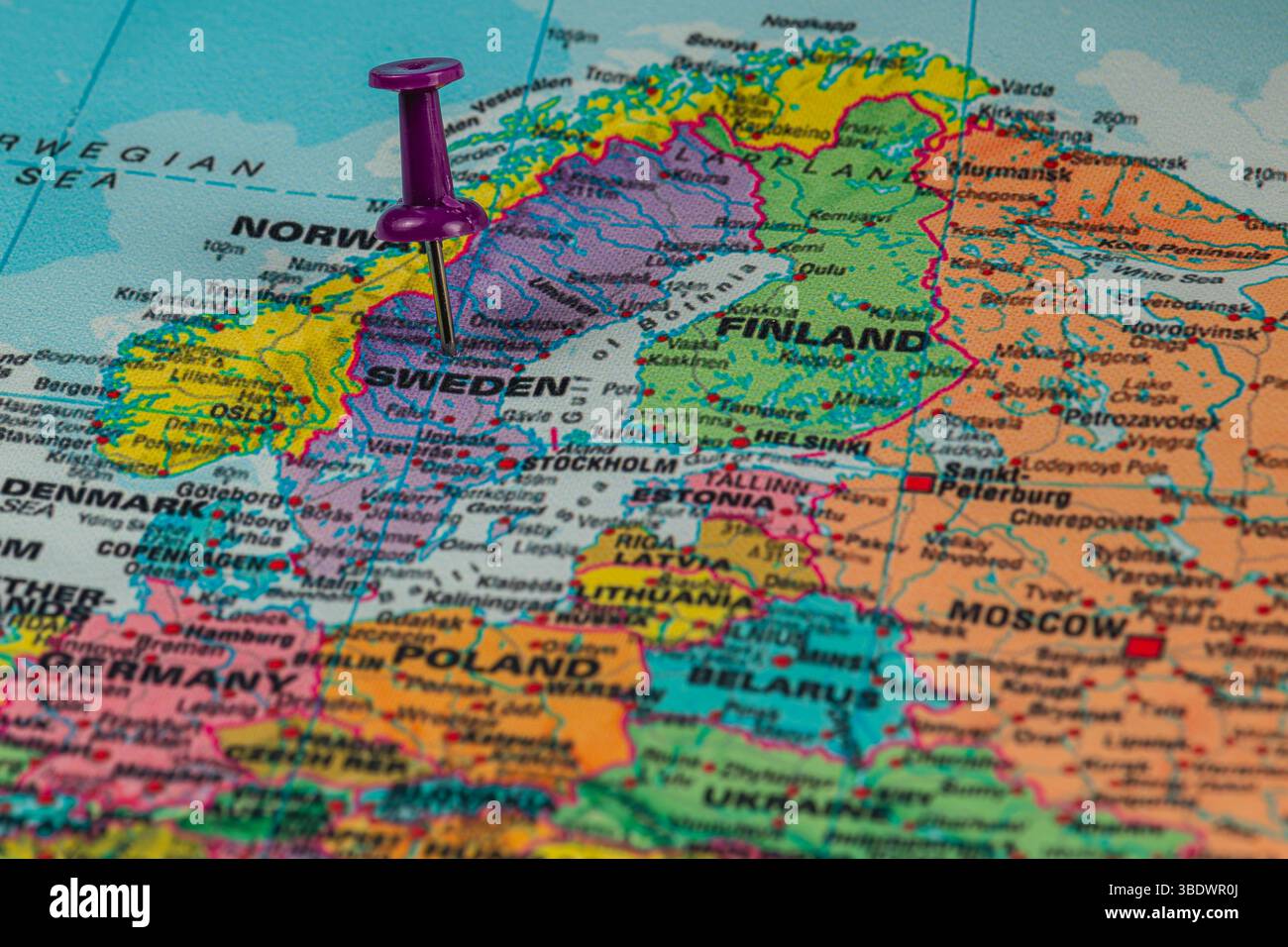 A vibrant map showcasing northern Europe highlights Sweden with a ...