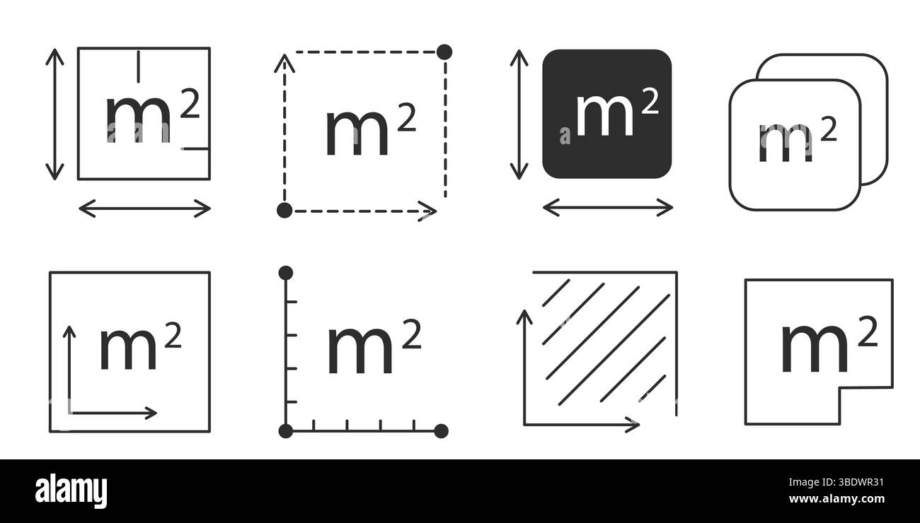 Square meter icon line quantity area, m2 measuring area sign symbol ...