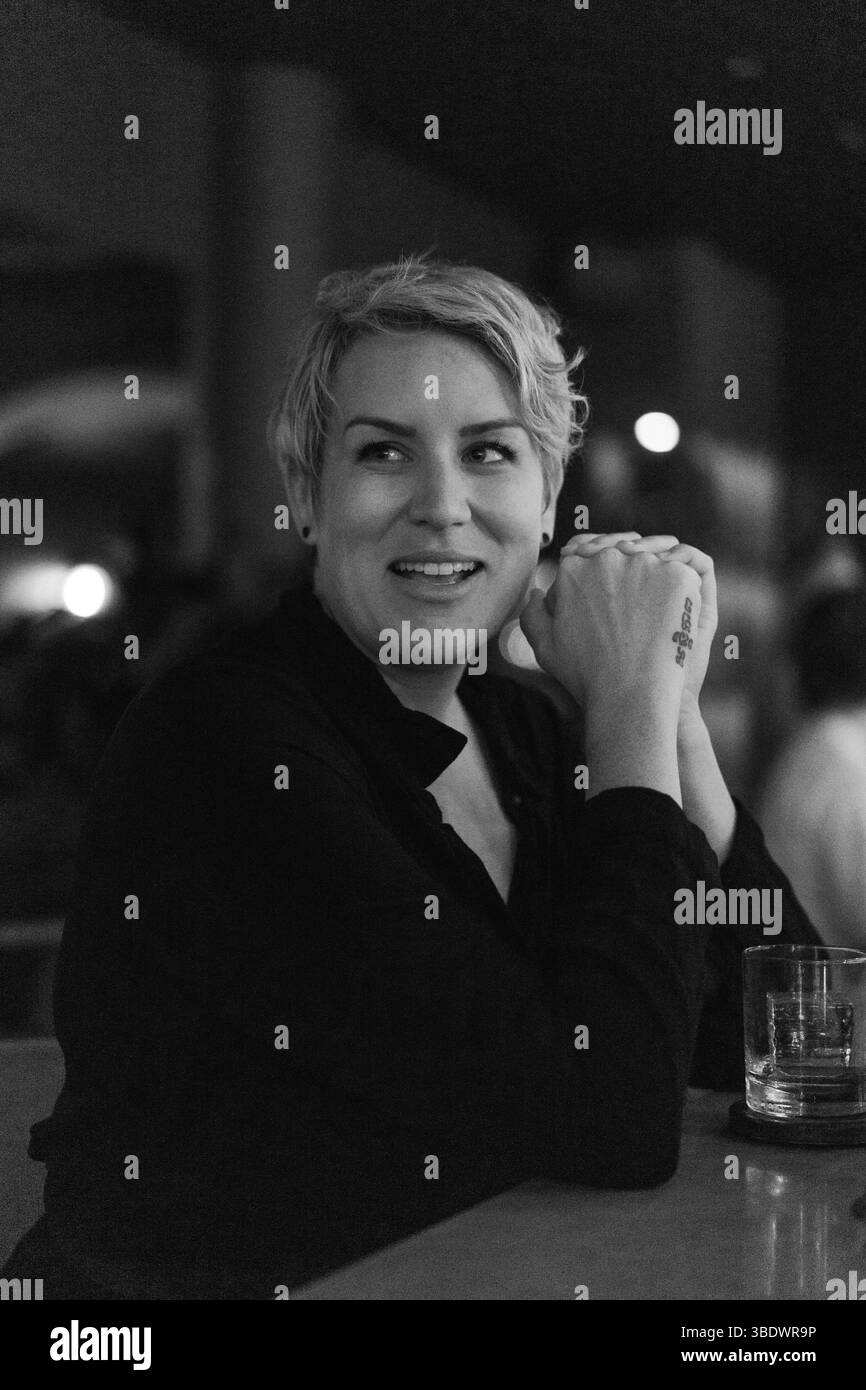 Woman drinking alcohol bar Black and White Stock Photos & Images - Alamy