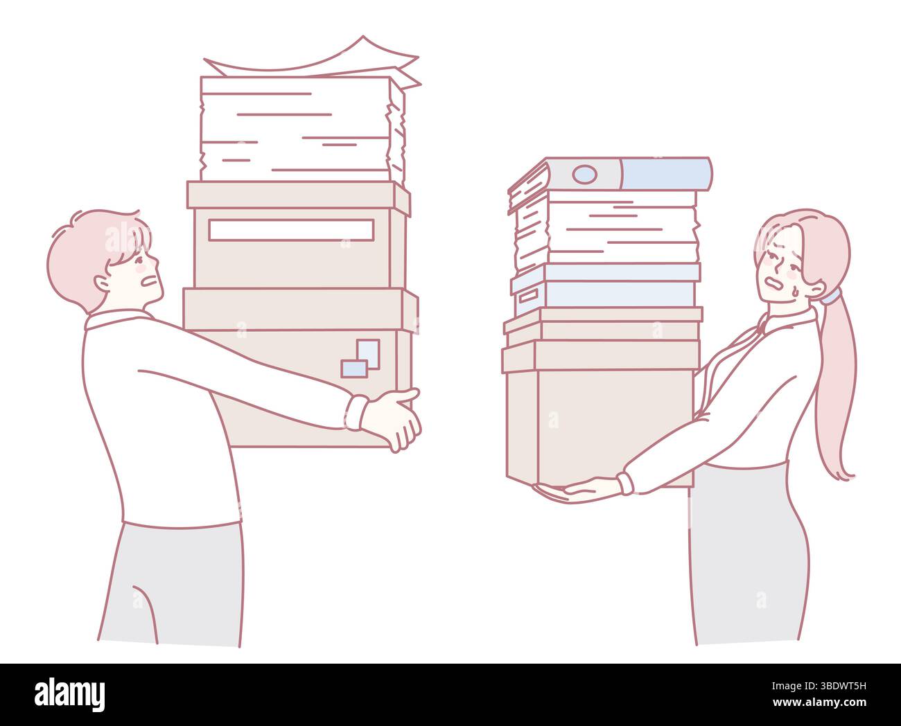 A vibrant illustration depicts two office workers expertly balancing ...