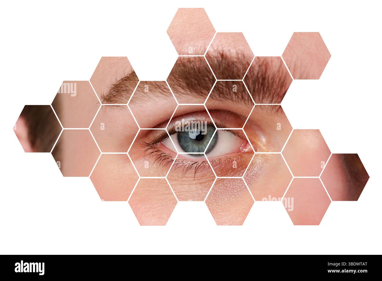 Eye close-up with hexagonal pattern overlay illustrating vision and ...