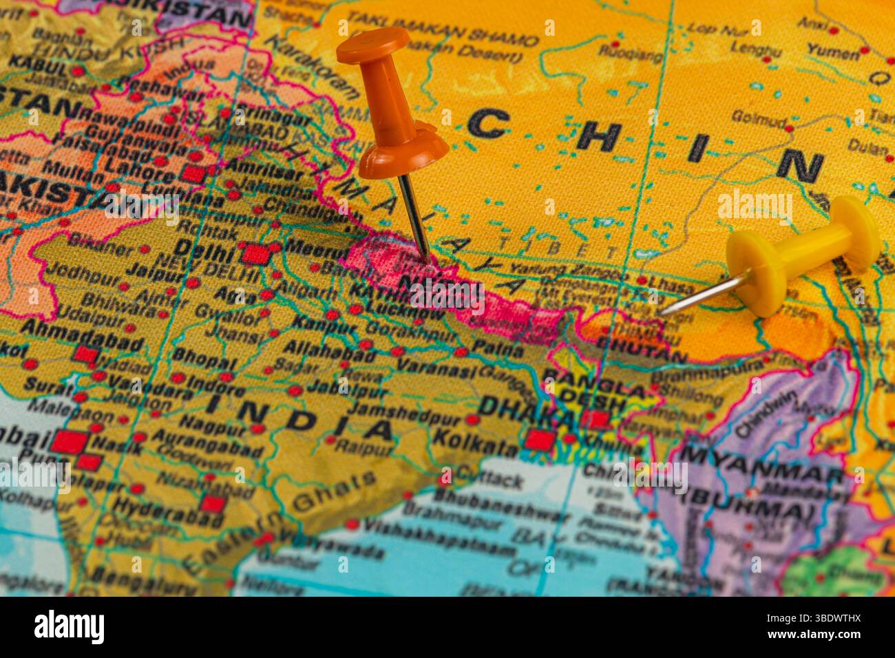 A detailed map highlights the borders between Nepal, India, and China ...