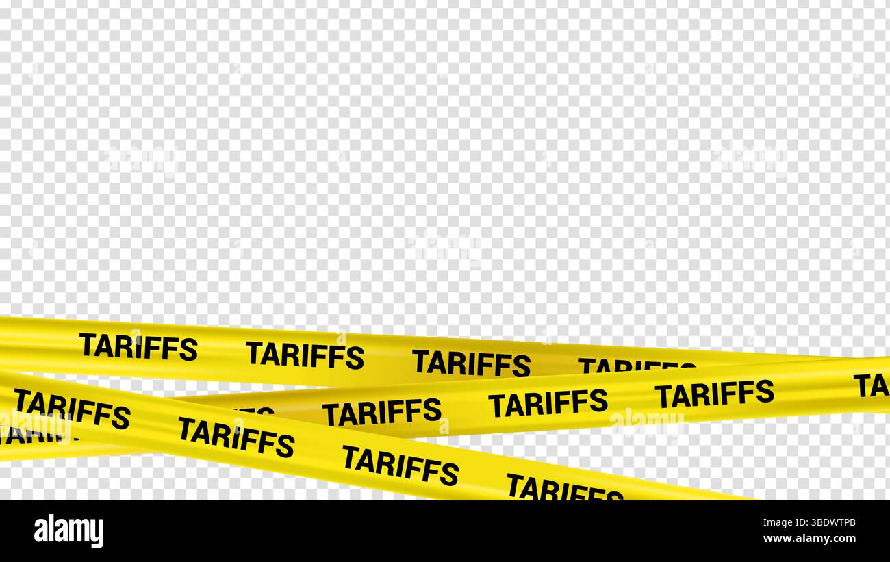 Warning Yellow Stripe Tariff News Vector Banner, Realistic Crossed Tape ...