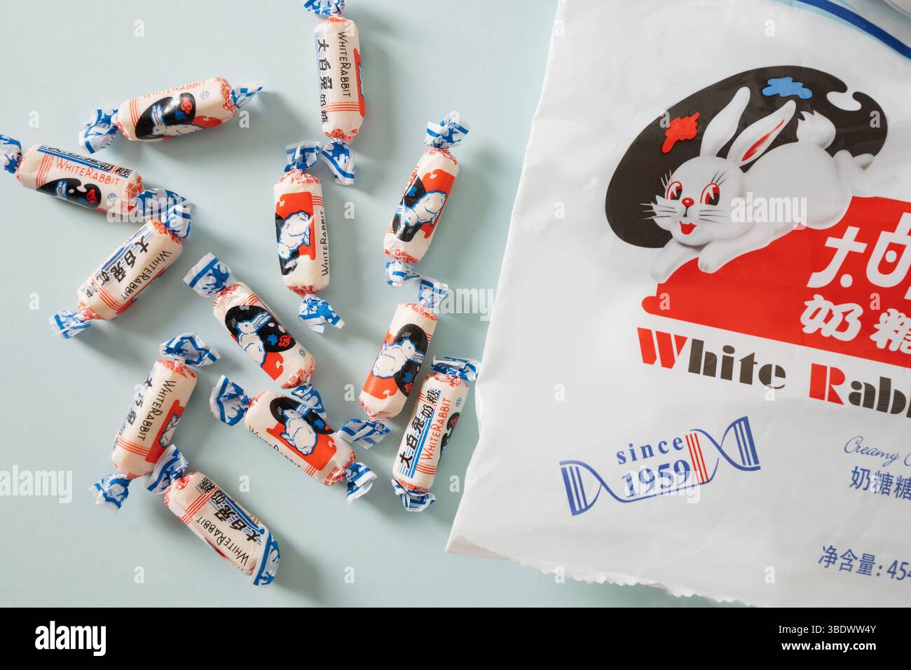 Russia, Moscow 2025 05 20. Chinese candy sweets. White Rabbit Creamy ...