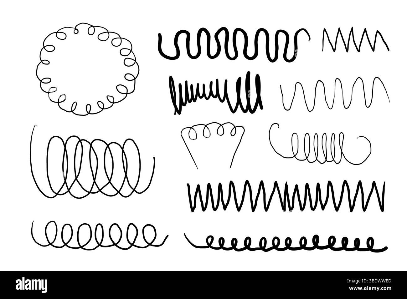 Metal coil spiral bounce metal line hand drawn doodle. Slinky or wire ...