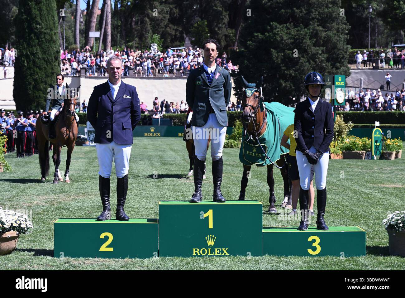 Yuri Masur (BRA), Cian O’Connor (IRL) and Nina Mallevaey (FRA) during the 92° CSIO Roma 2025 ...