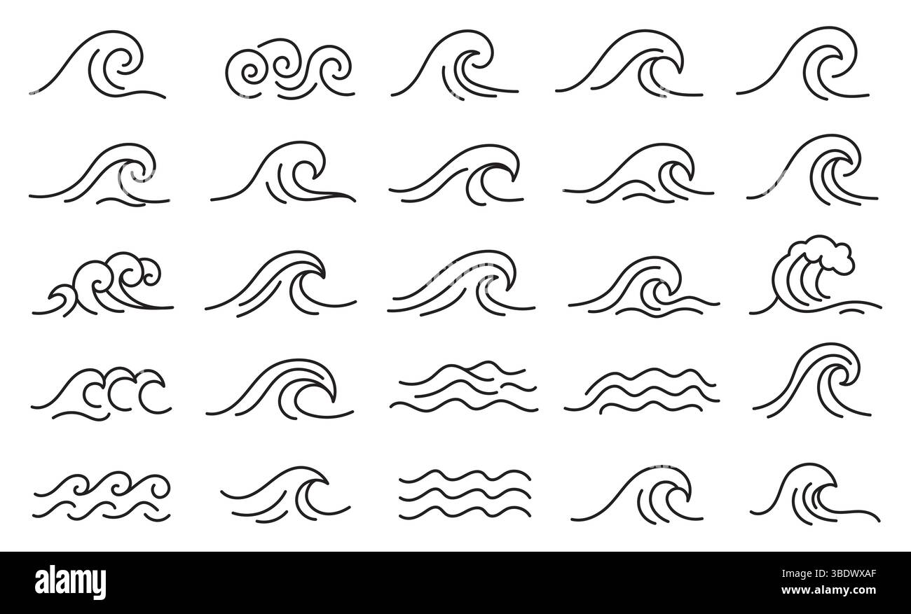 set of linear icons with symbols of water, river and sea Stock Vector ...