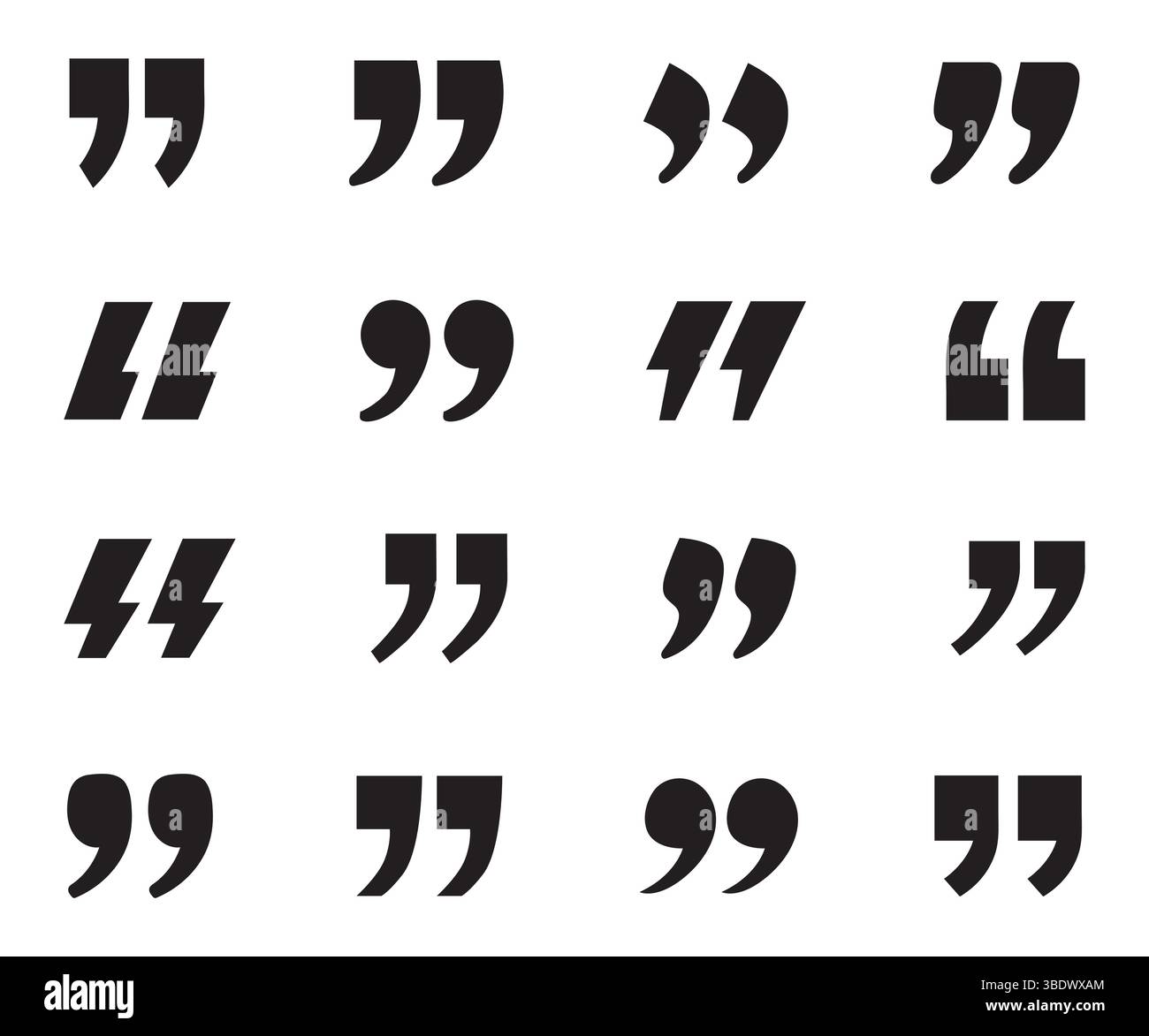 A collection of different styles of black quotation marks, showcasing ...