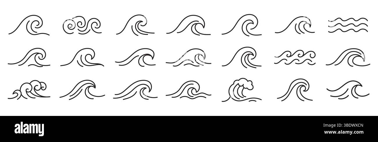 set of linear icons with symbols of water, river and sea Stock Vector ...