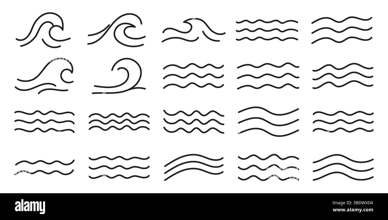 set of linear icons with symbols of water, river and sea Stock Vector ...