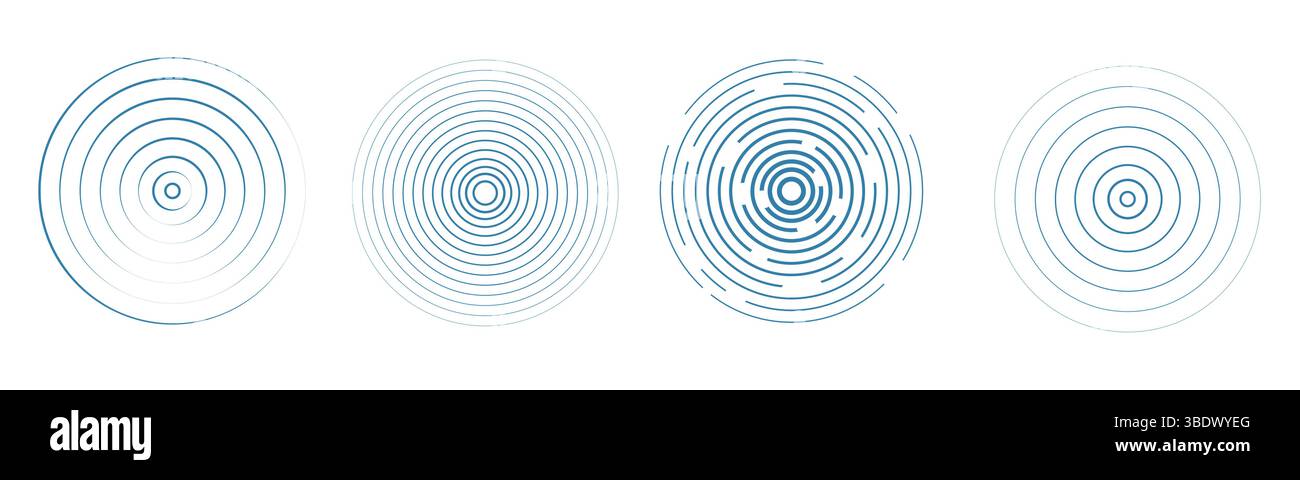 Sound wave, radar signal line. Concentric round circle effect, circular ...