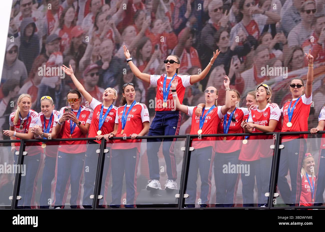 Arsenal's Katie McCabe (centre) and team-mates during the UEFA Women's ...