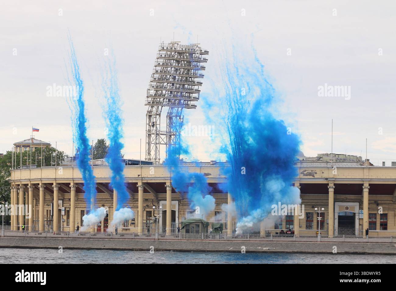 Saint Petersburg, Russia. 25th May, 2025. Pyrotechnic show at Petrovsky ...