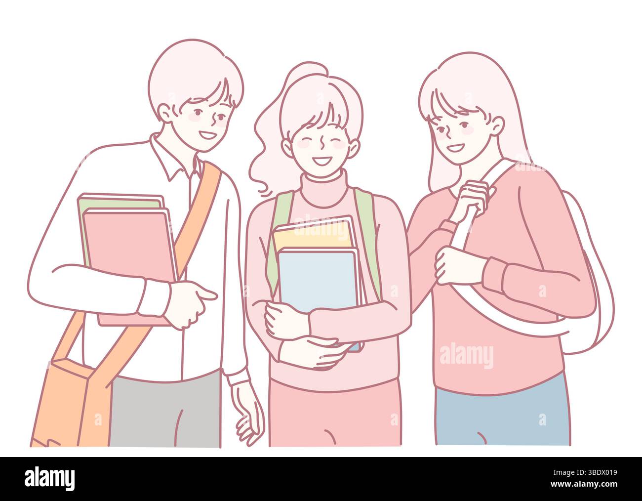 In a friendly and welcoming environment, three cheerful students ...