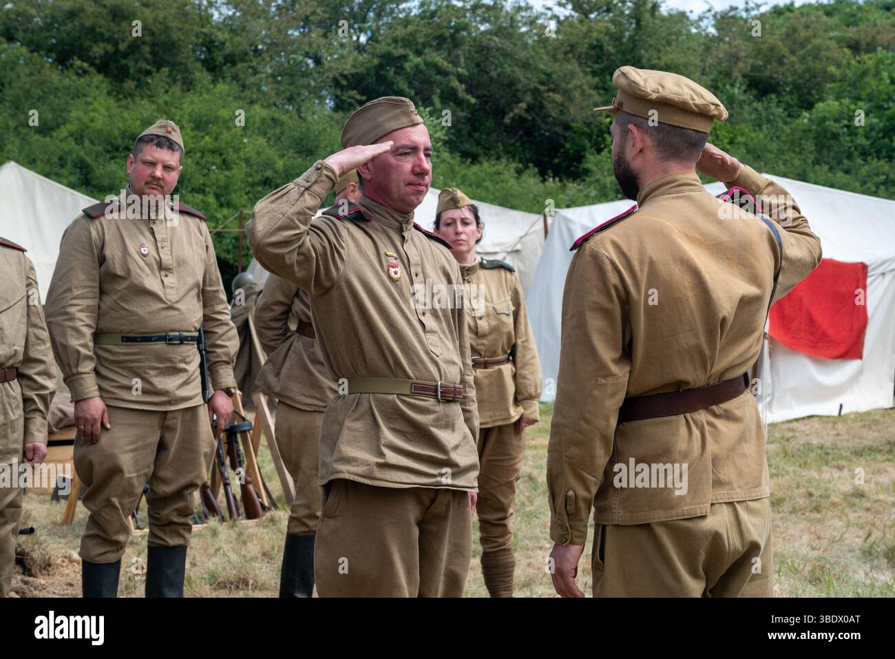 Reenactors dressed in WW2 Soviet military uniforms at the Overlord ...