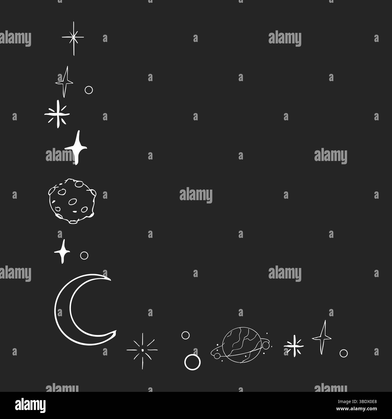 Celestial doodle corner, falling star blink divider, frame. Hand drawn ...