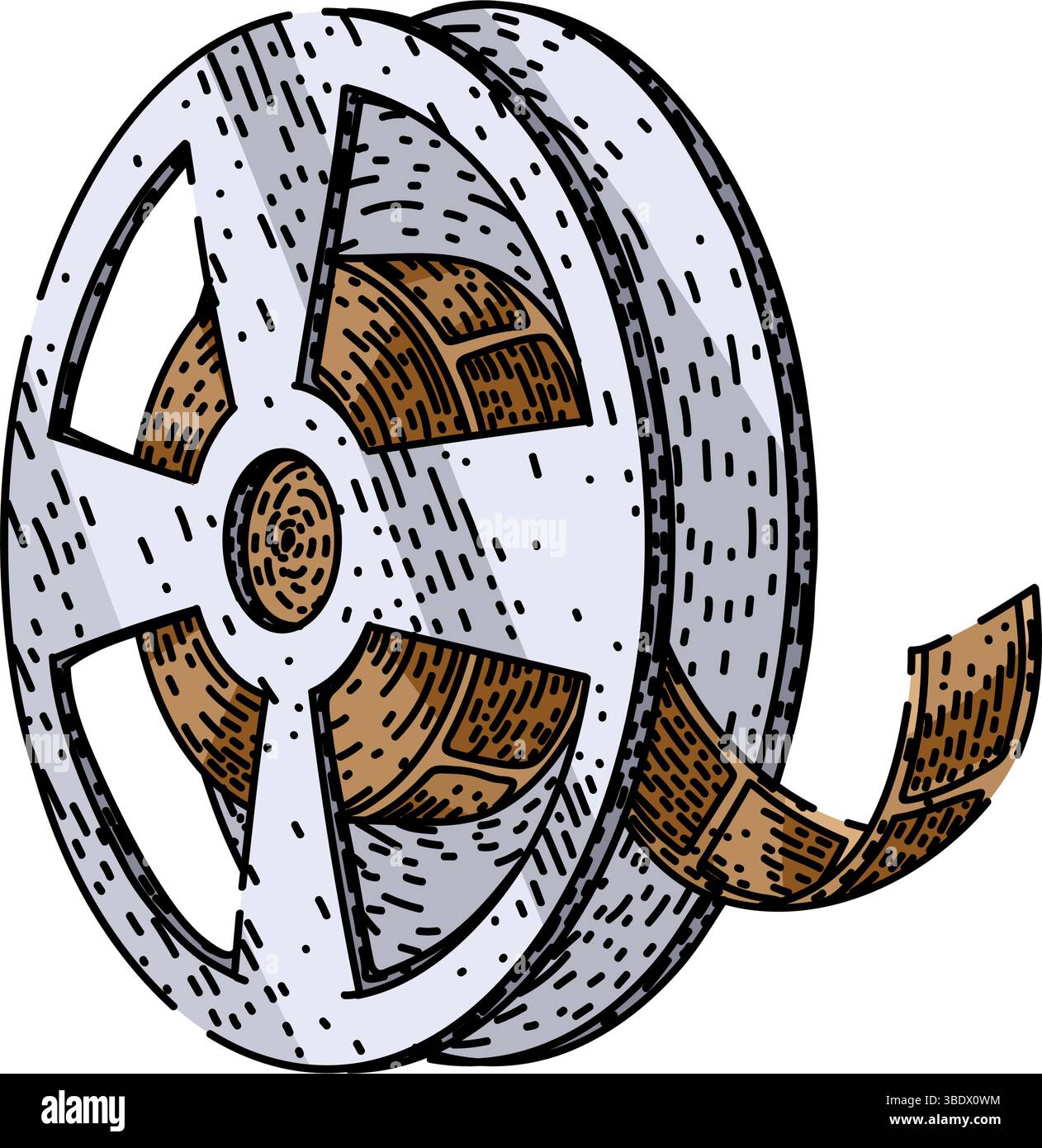 vintage film projector reel sketch hand drawn vector Stock Vector Image ...