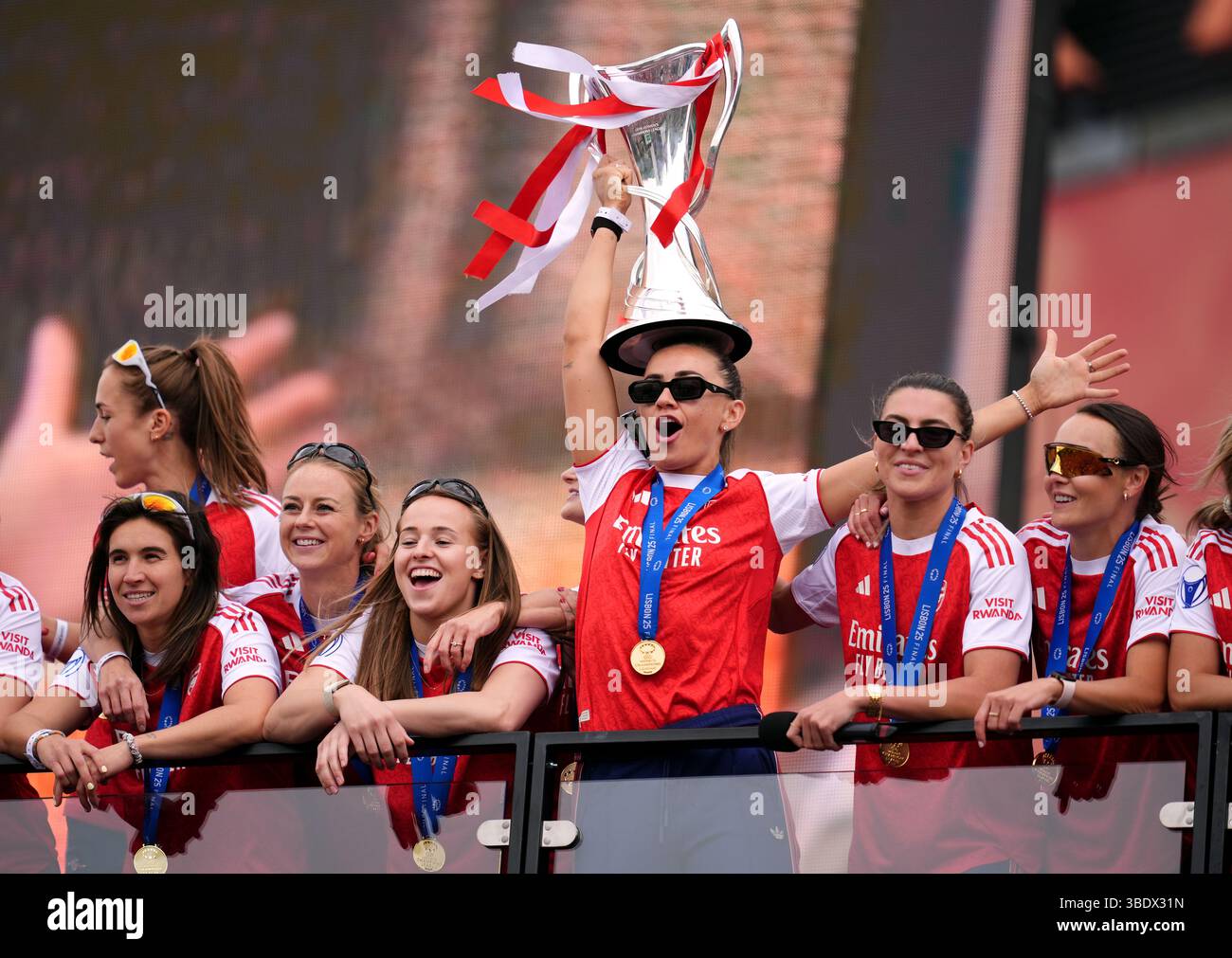 Arsenal's Katie McCabe with the trophy during the UEFA Women's ...