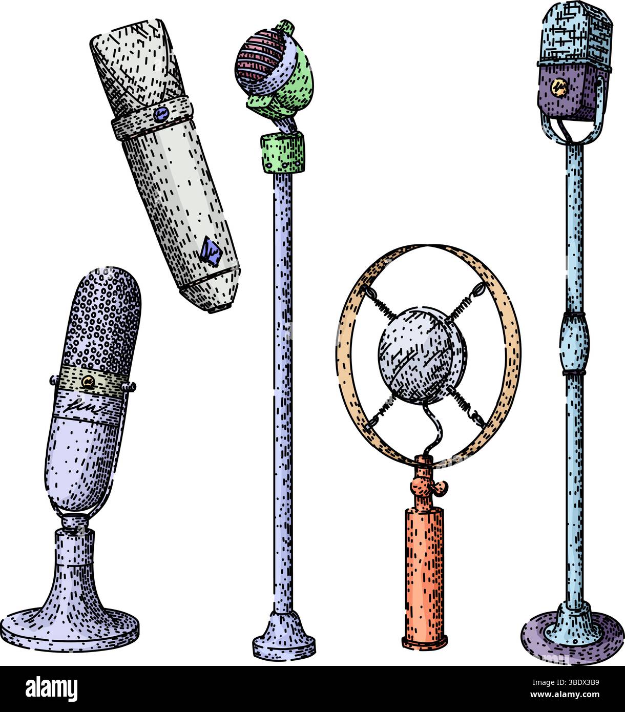 microphone set sketch hand drawn vector Stock Vector Image & Art - Alamy