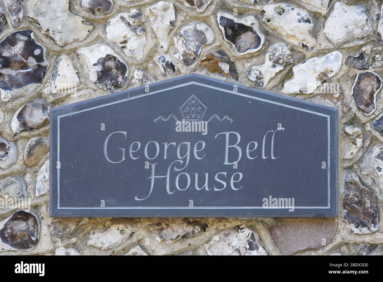Elegant Plaque on George Bell House Stone Wall Surface. Chichester, UK ...
