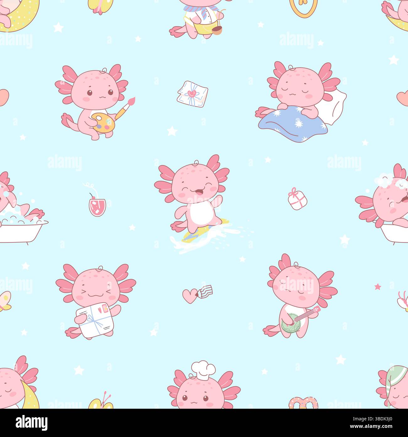 Axolotl seamless pattern. Decorative baby background, print with funny ...
