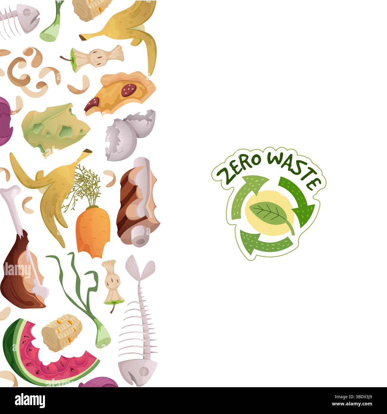 Waste food. garbage from products vector background template Stock ...