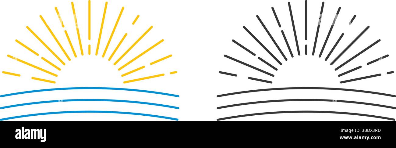 Simple line icon of sunrise. Color and black monochrome version of logo ...