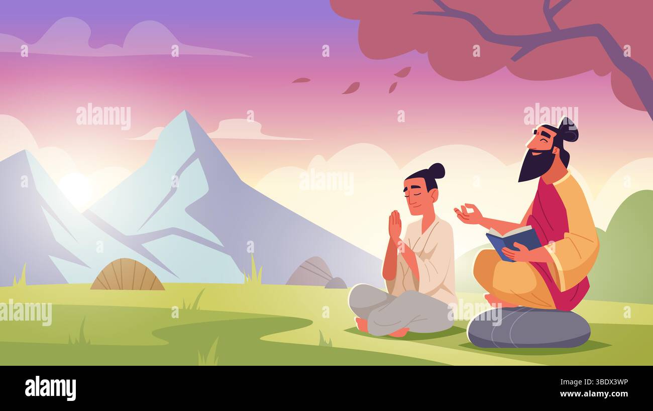 Purnima. Spiritual teacher and student meditate together exact vector ...