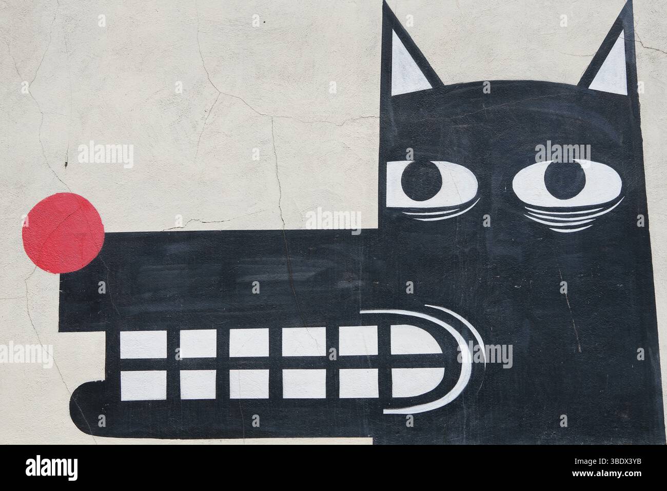 Abstract Street Art Depicting a Minimalistic Black Wolf Design on White ...