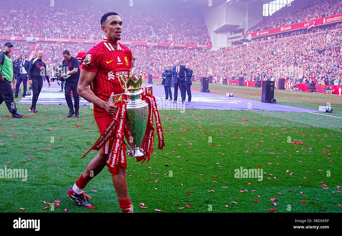 Liverpool's Trent Alexander-Arnold celebrates with the Premier League ...