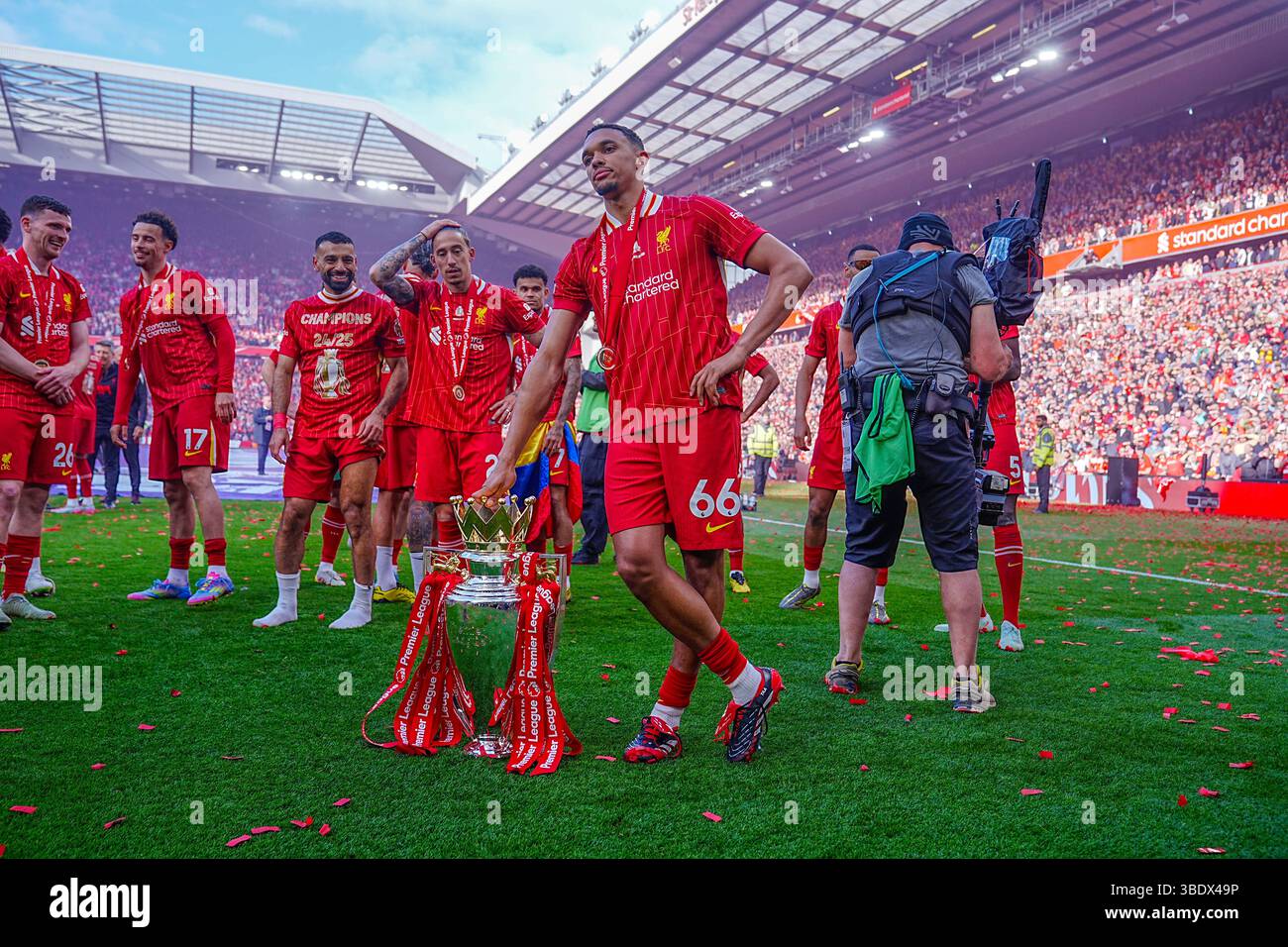 Liverpool's Trent Alexander-Arnold celebrates with the Premier League ...