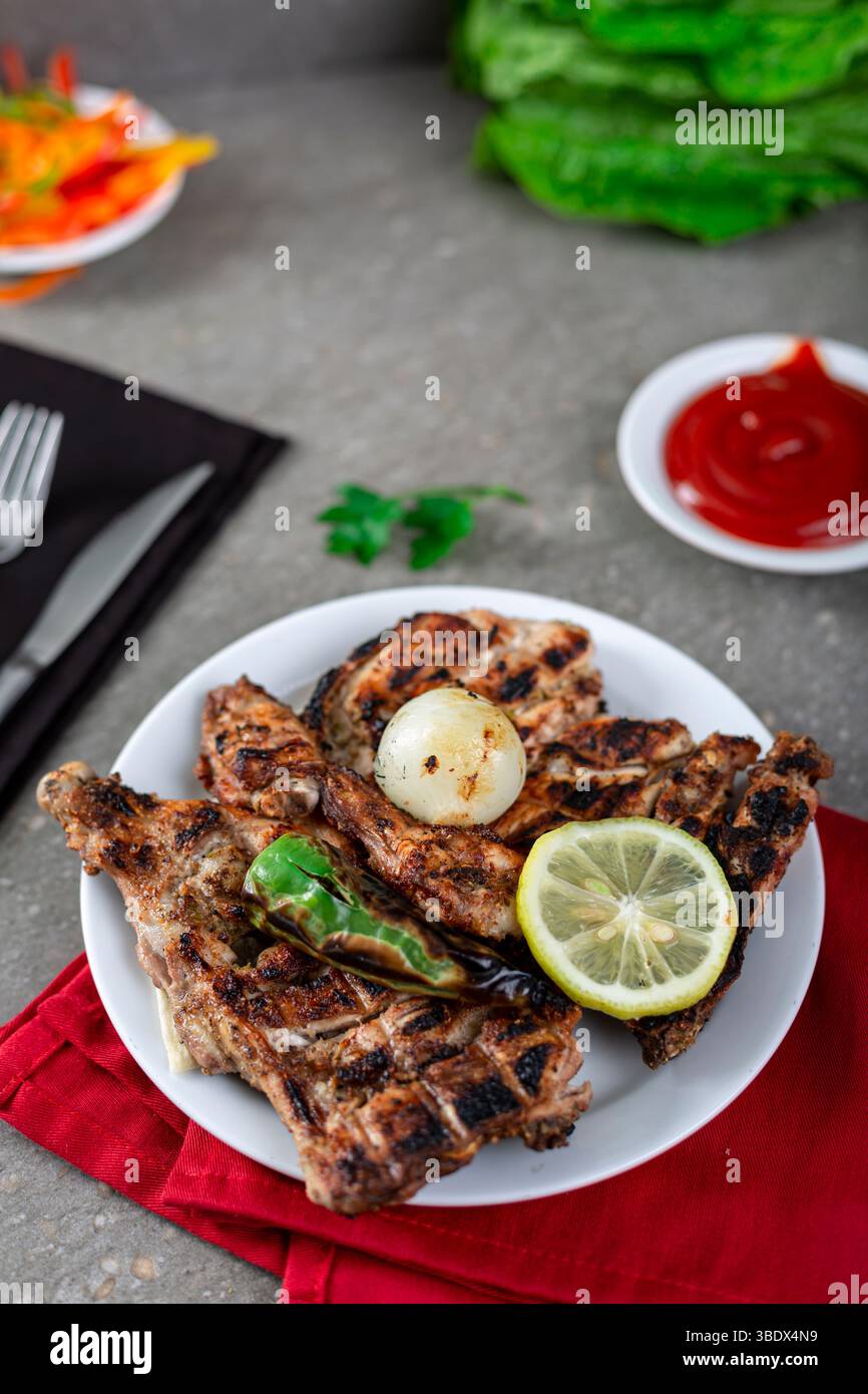 Charcoal Grilled Chicken Pieces, Traditional Middle Eastern BBQ Stock ...