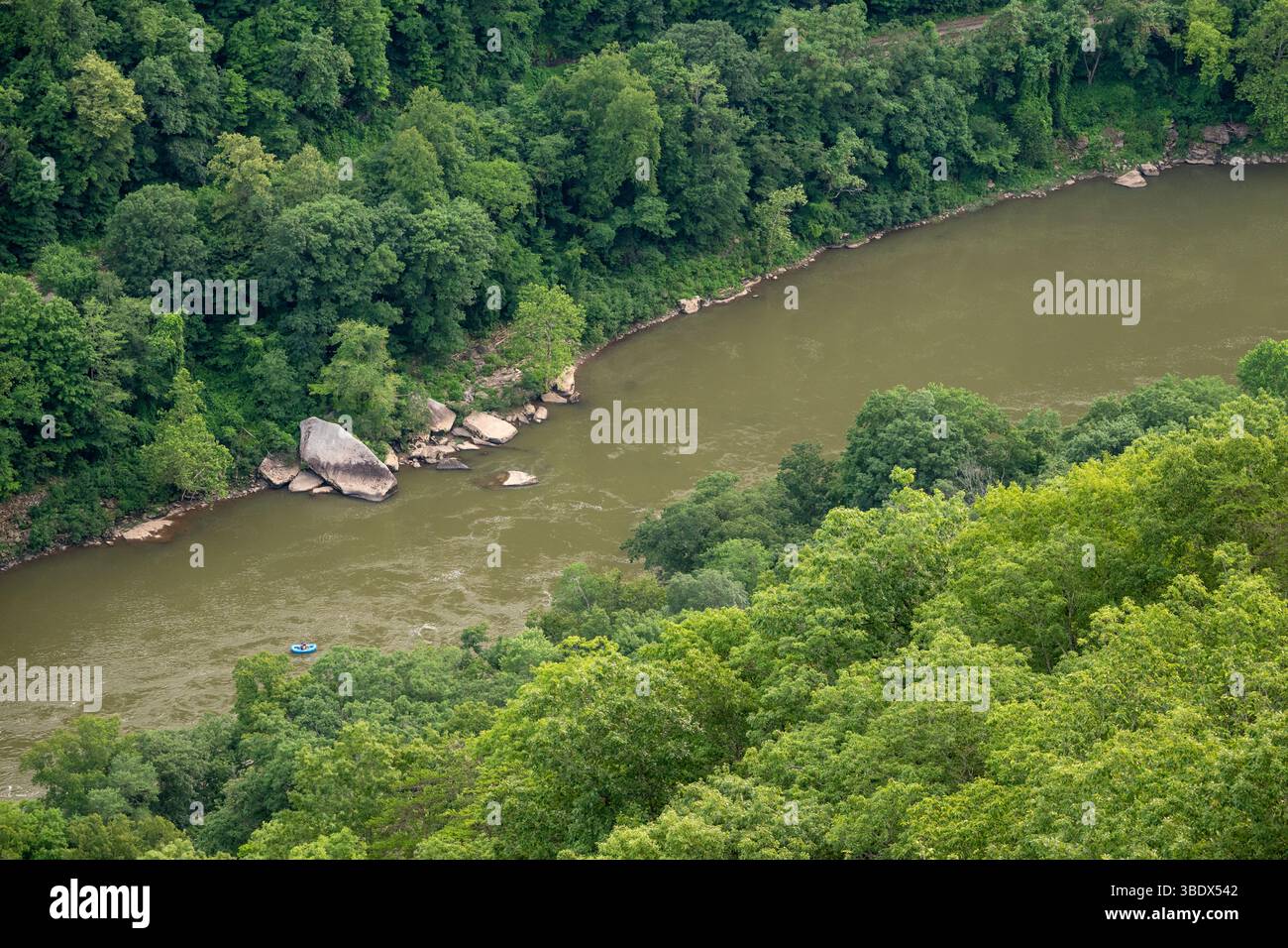 Raft Floats Down The New River In West Virginia in summer Stock Photo ...