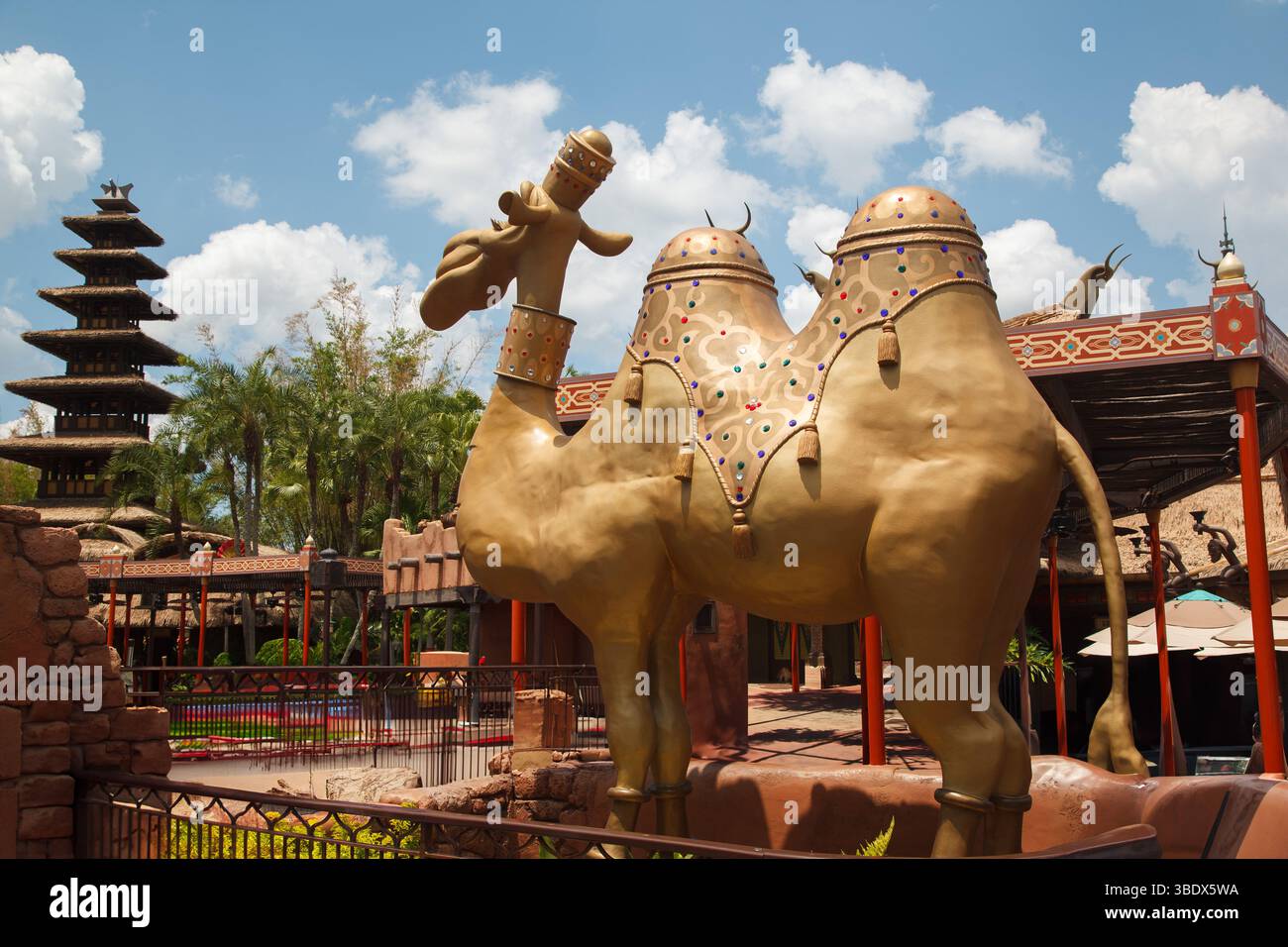 The Aladdin camel and the buildings in Adventureland, Magic Kingdom amusemenet park in Orlando ...