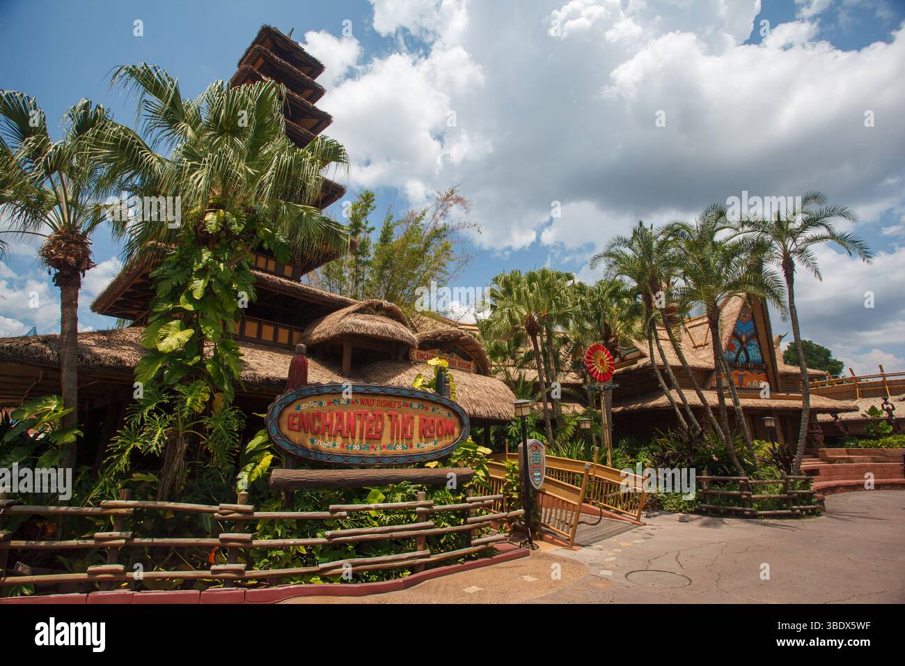The Enchanted Tiki Room typical building tower in Adventureland, Magic ...