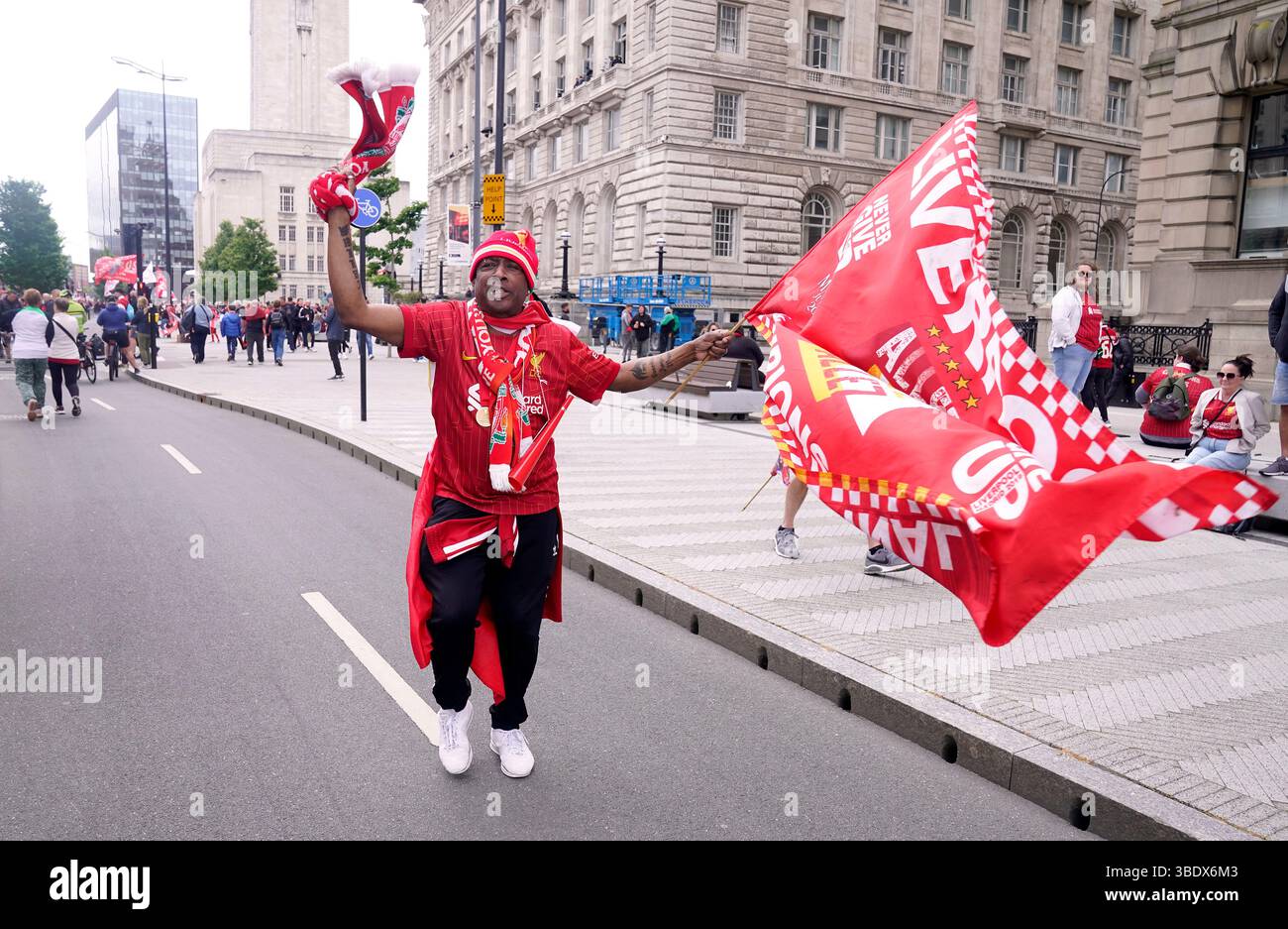 A Liverpool fan during the Premier League winners parade in Liverpool ...