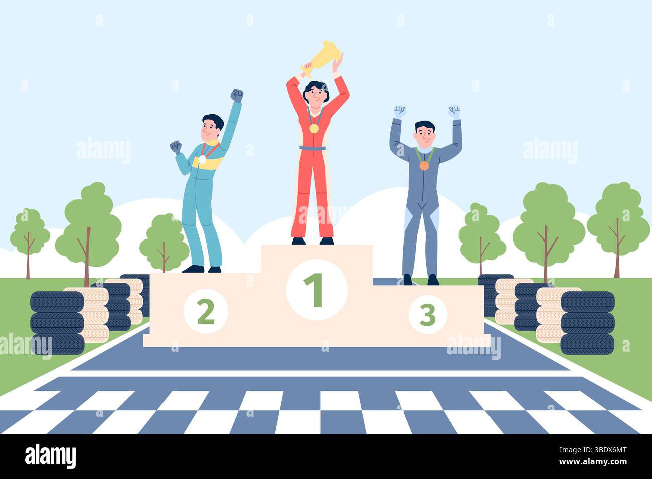Winners of car racing on the podium. Process of awarding winner of ...