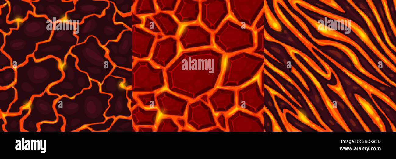 Cartoon lava textures. Molten volcanic magma texture seamless pattern ...