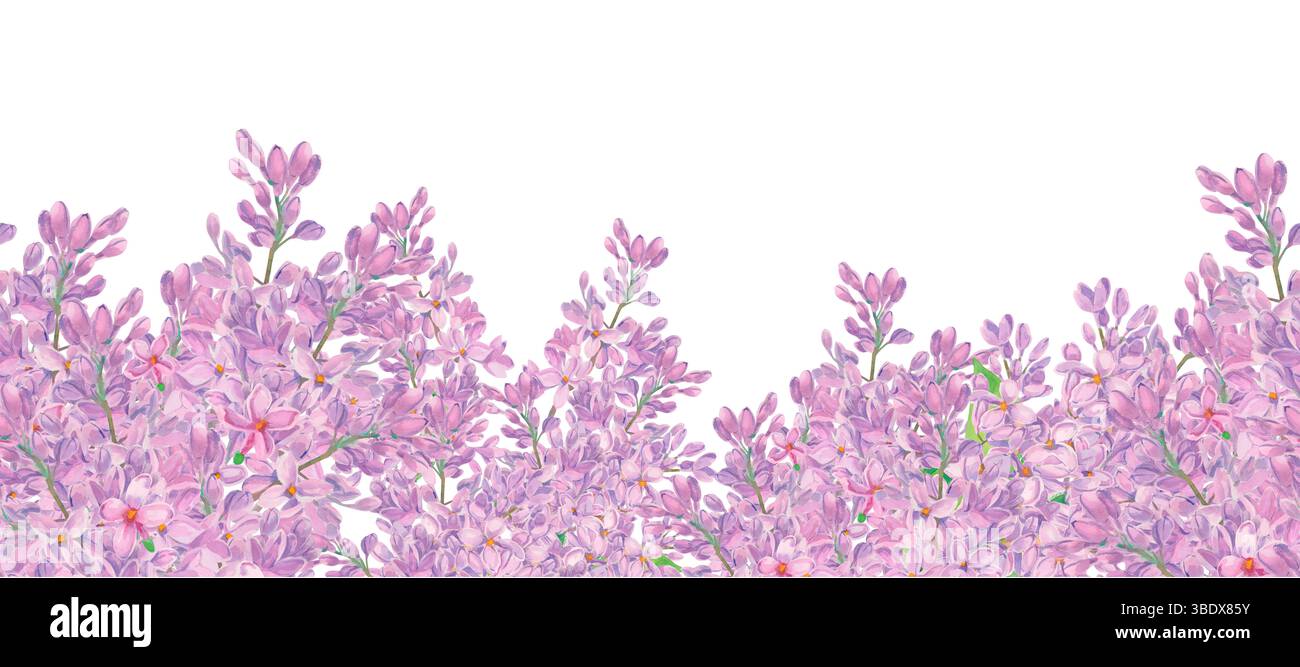 Lilac watercolor flowers sprigs. Template with copy space isolated on ...