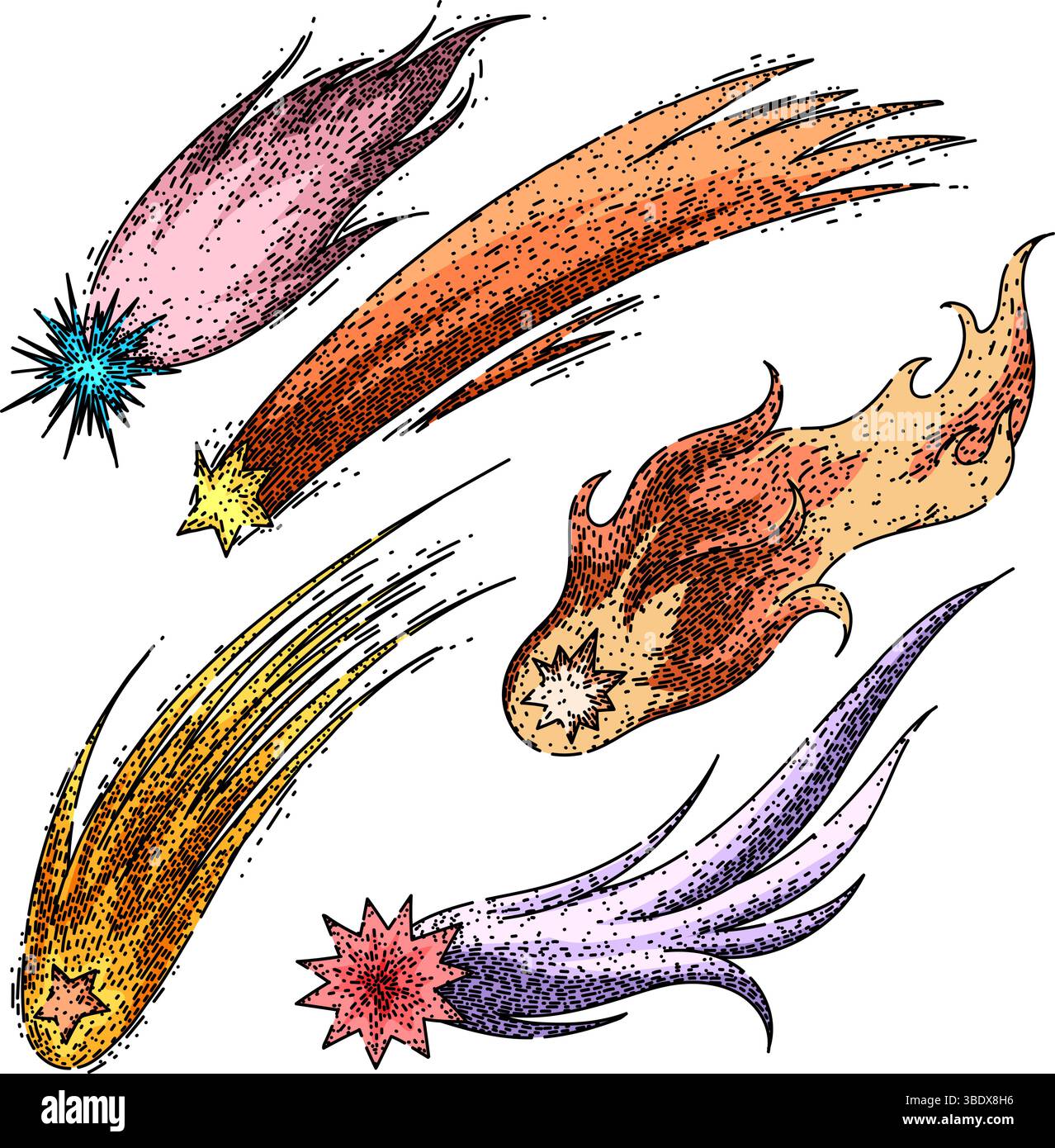 shooting star set sketch hand drawn vector Stock Vector Image & Art - Alamy