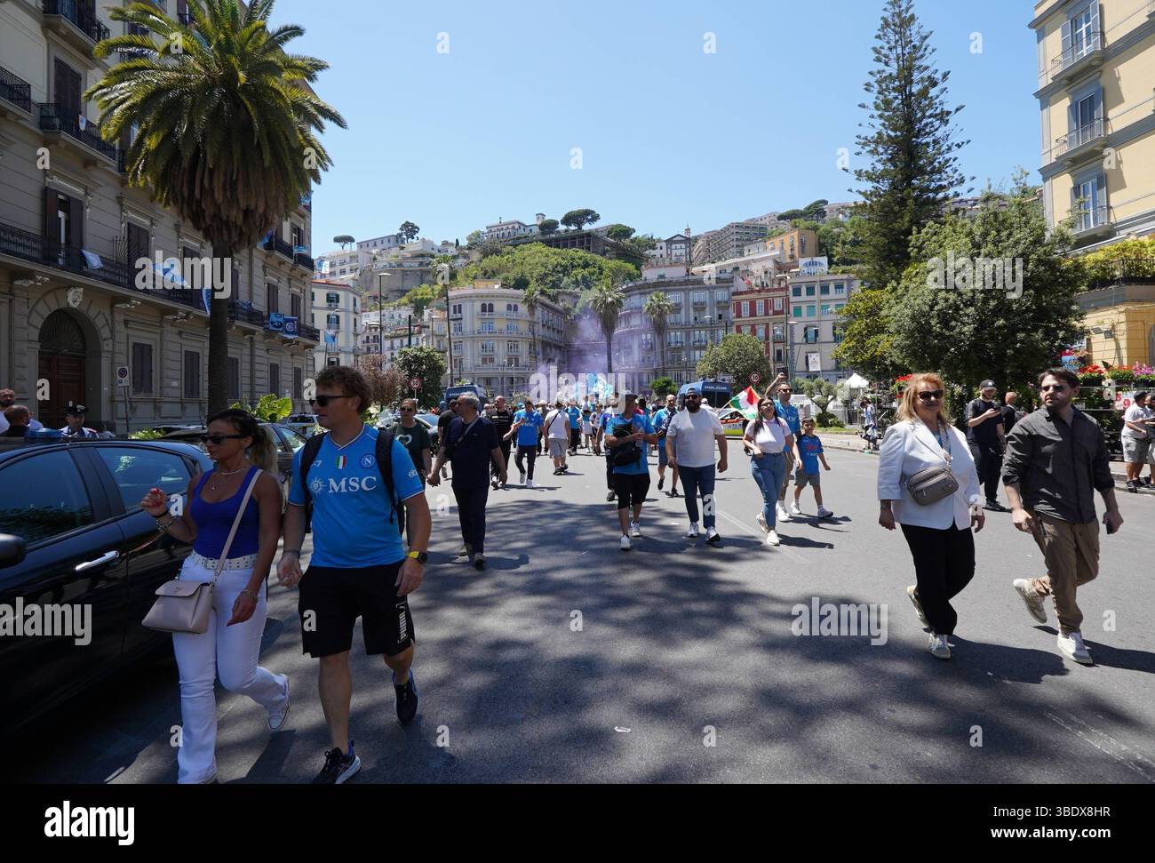 News - Napoli Scudetto celebration. Parade of the team on the bus along ...