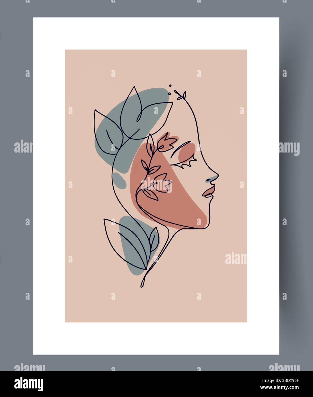 Stylized Line Art Portrait featuring beautifully intertwined Floral ...