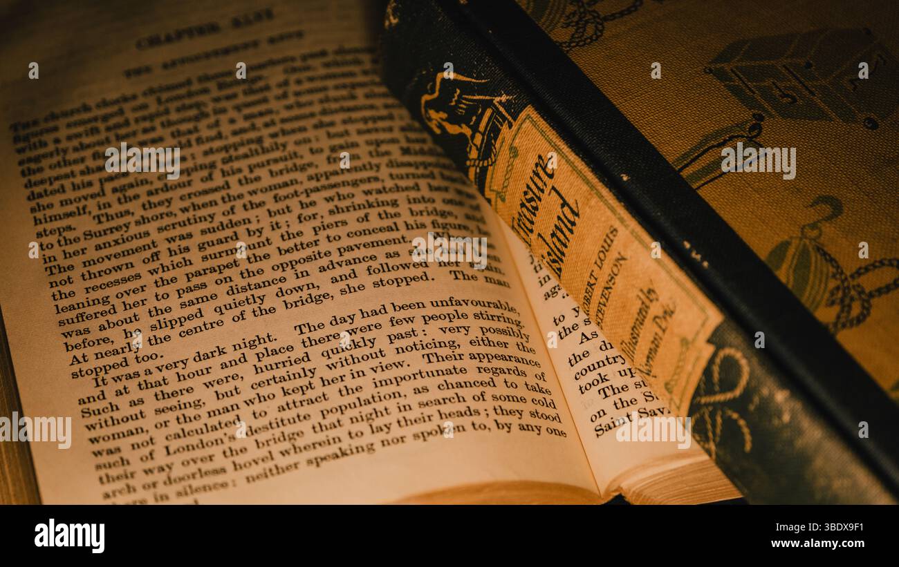Vintage open book on a straw surface and a classical literature book ...