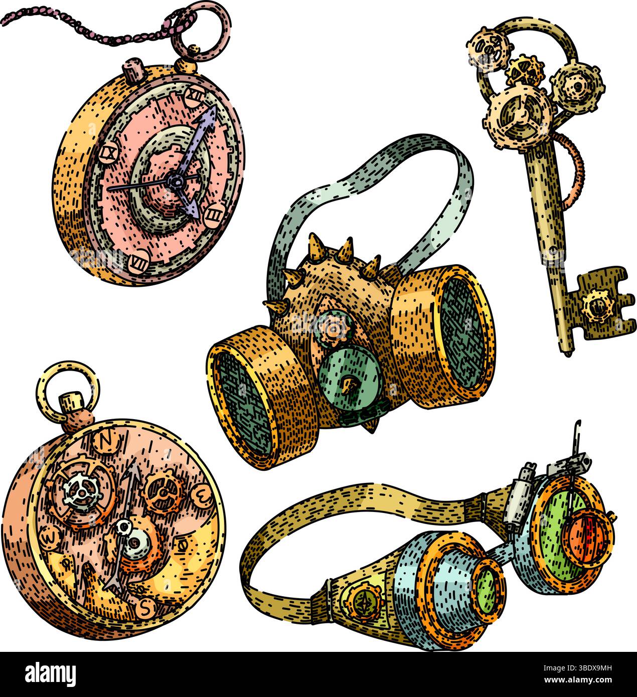steampunk device set sketch hand drawn vector Stock Vector Image & Art ...