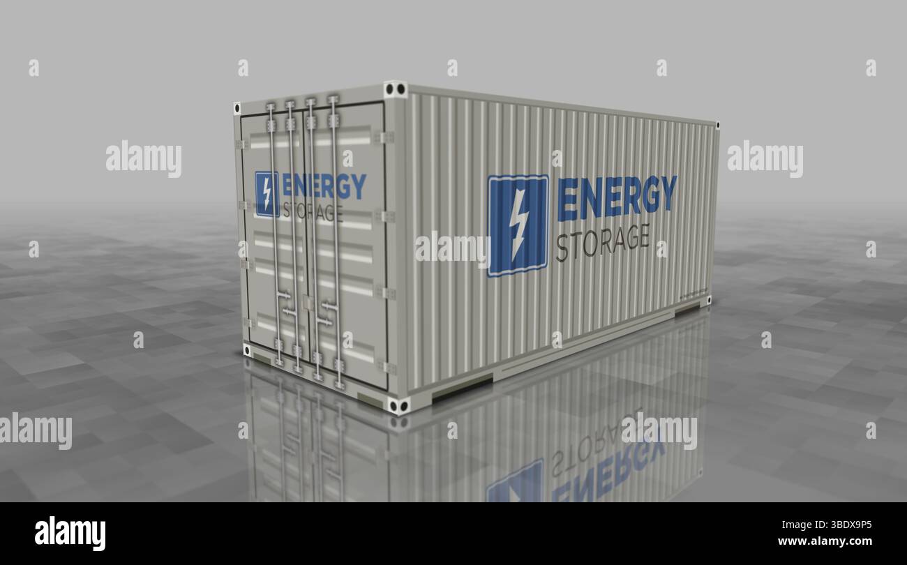 Energy storage cargo containers in row business concept. Battery ...