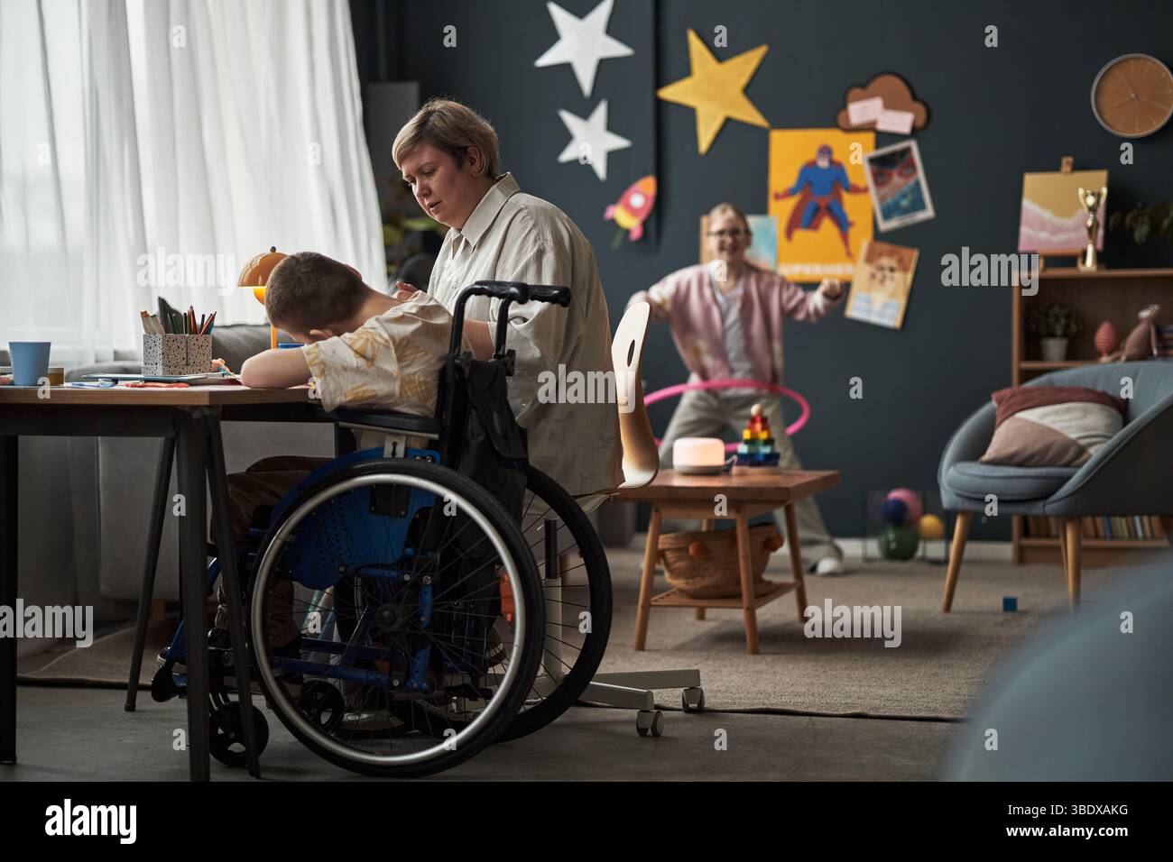 Inclusive classroom with students with disability engaging in diverse ...