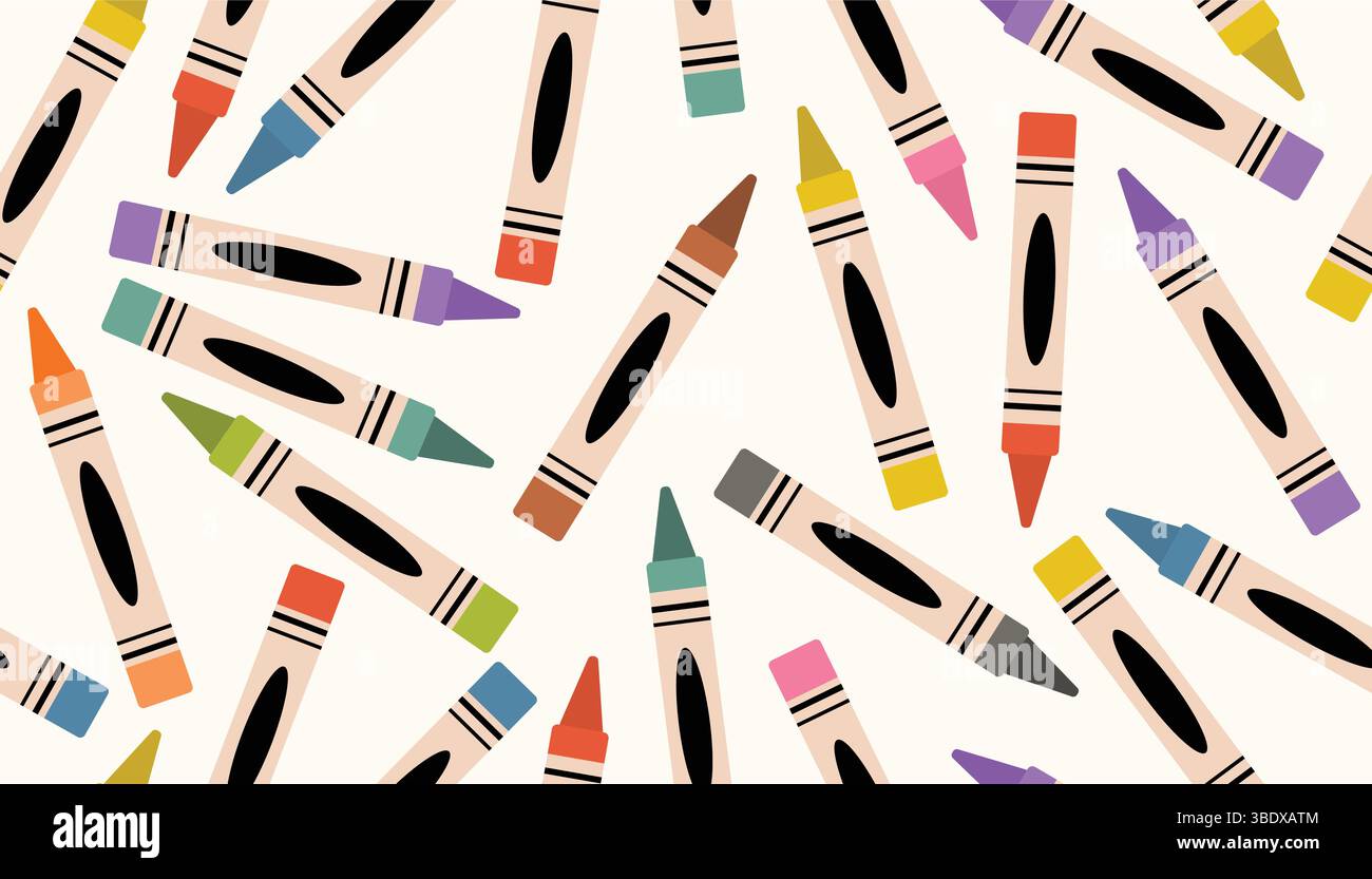 Playful seamless pattern featuring pastel crayons scattered in a messy ...