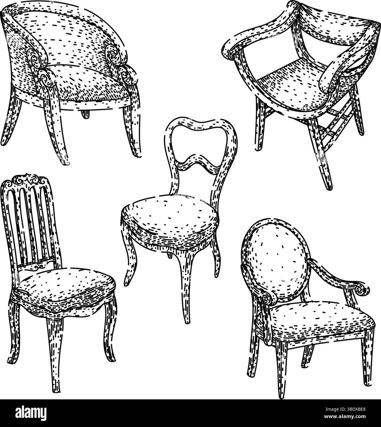 antique chair set sketch hand drawn vector Stock Vector Image & Art - Alamy