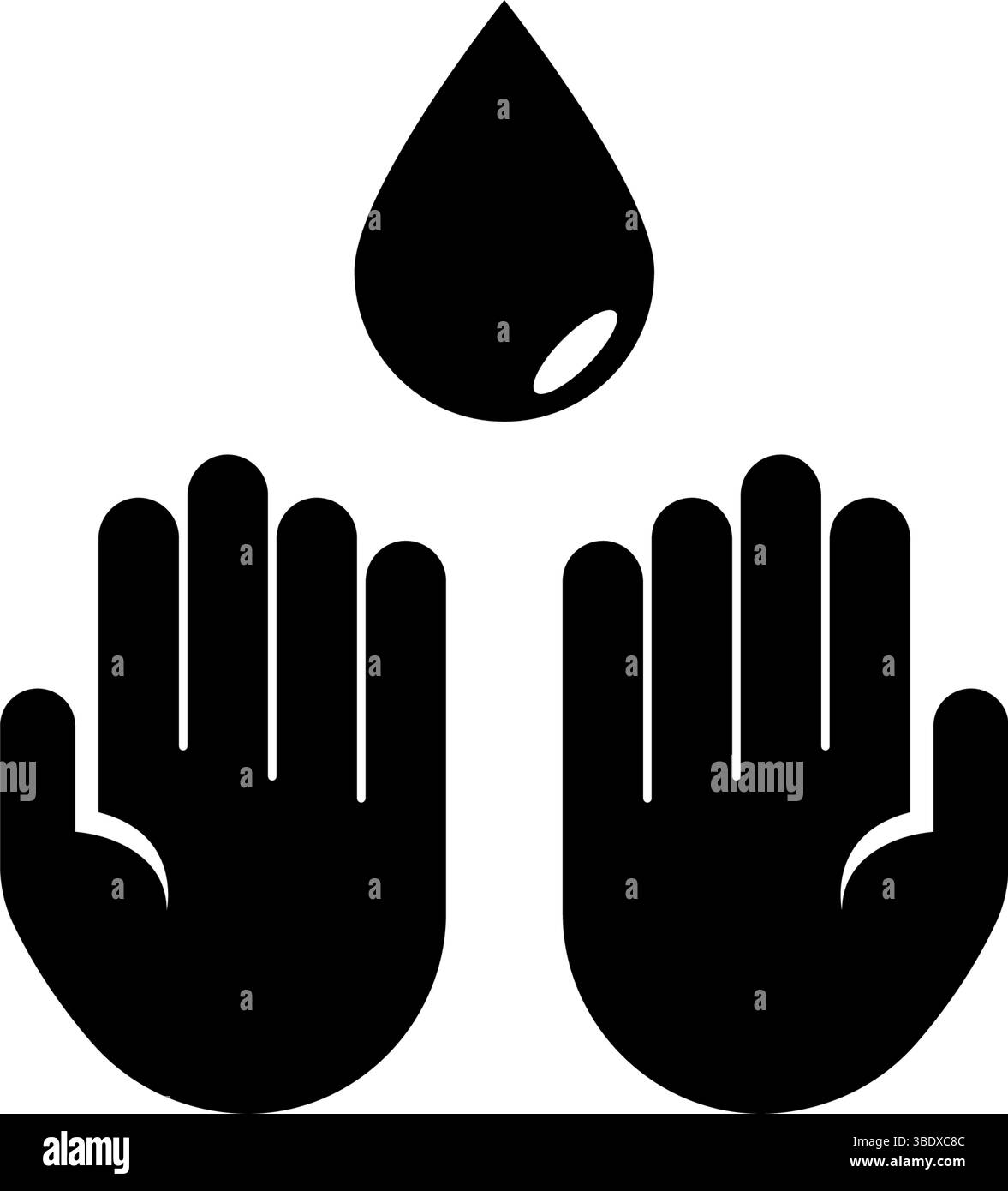 Black silhouette of hands with water drop for hygiene and sanitation ...