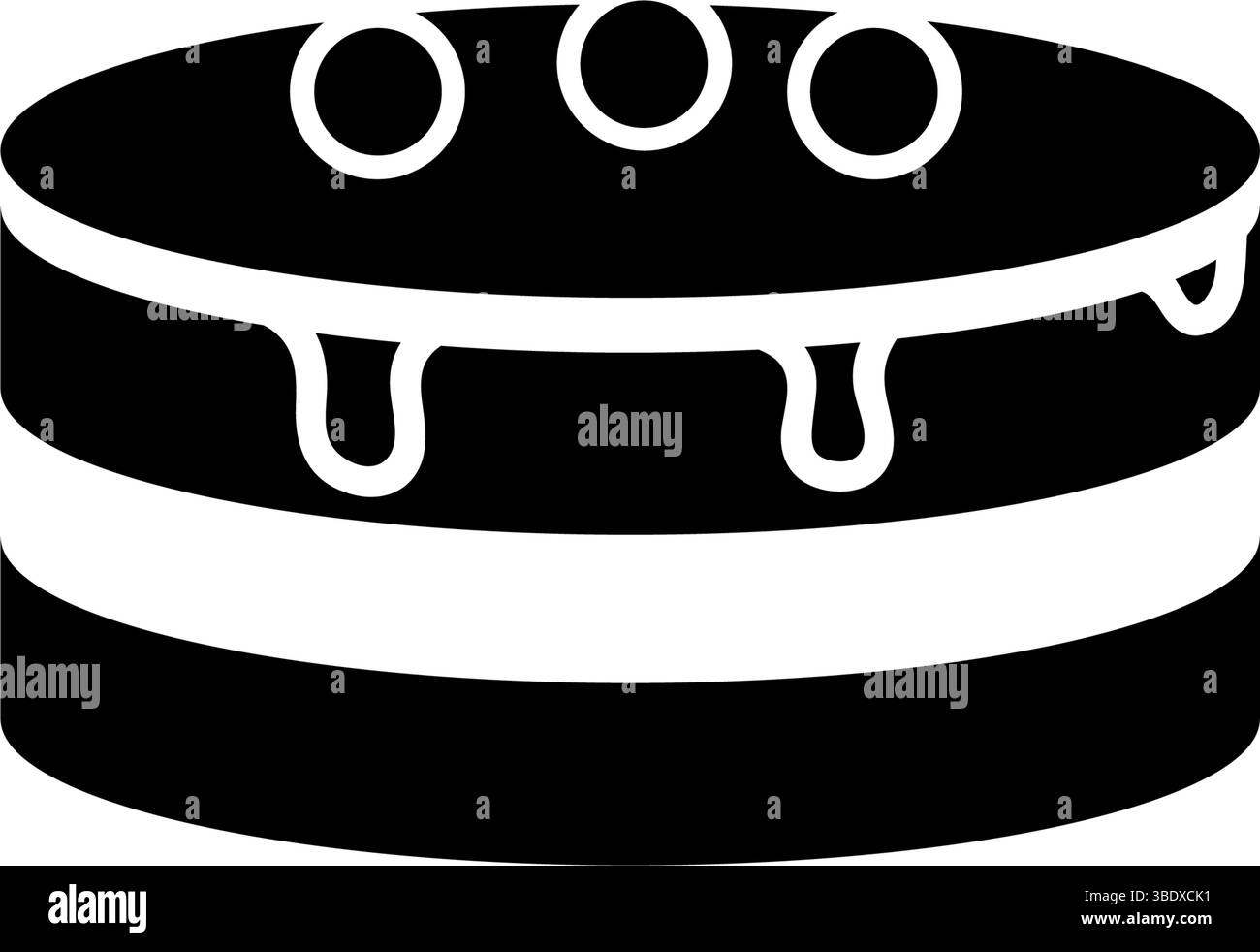 Simple black vector icon of a layered cake with frosting, representing ...